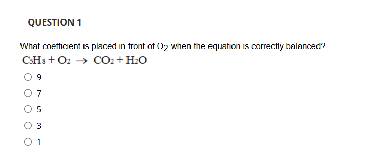 Solved QUESTION 1What coefficient is ﻿placed in ﻿front of O2 | Chegg.com