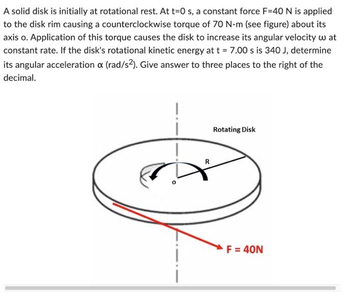 Solved A solid disk is initially at rotational rest. At t=0 | Chegg.com