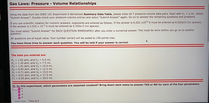 Gas Laws: Pressure - Volume Relationships Using the | Chegg.com