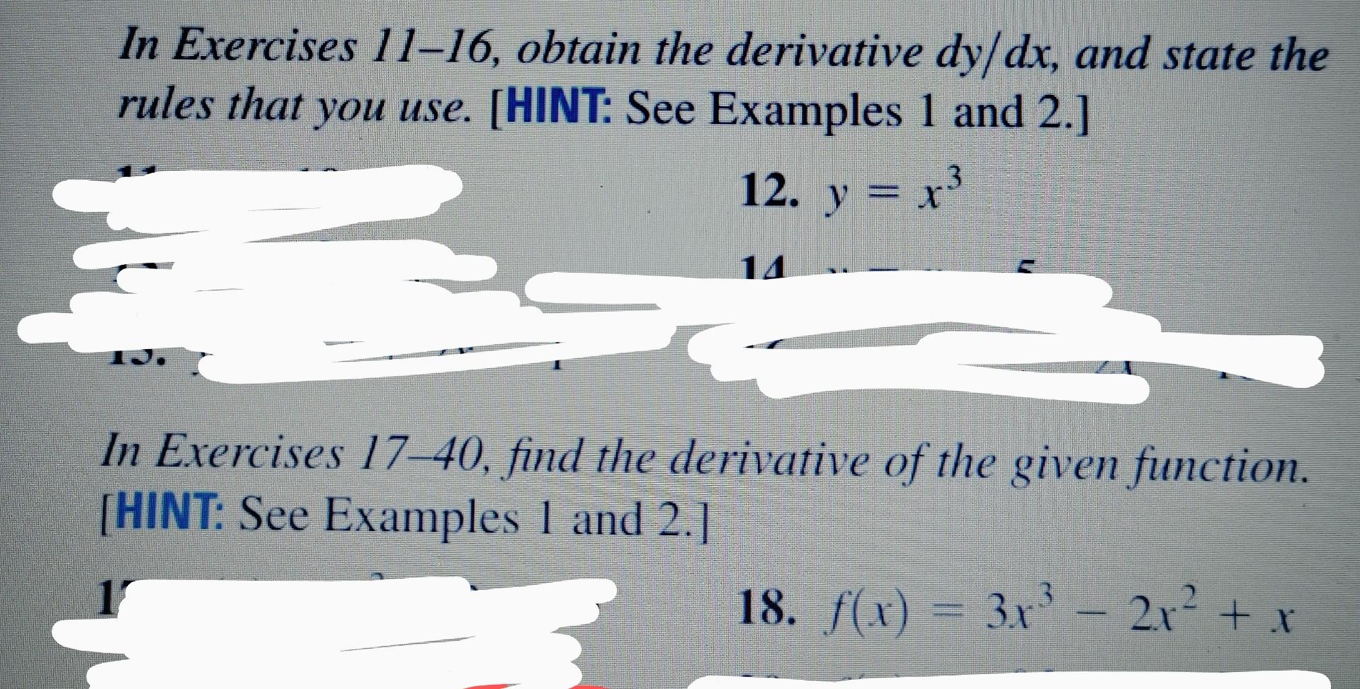 Solved In Exercises 11-16, obtain the derivative dy/dx, and | Chegg.com