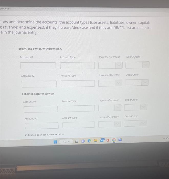 Solved ons and determine the accounts, the account types | Chegg.com