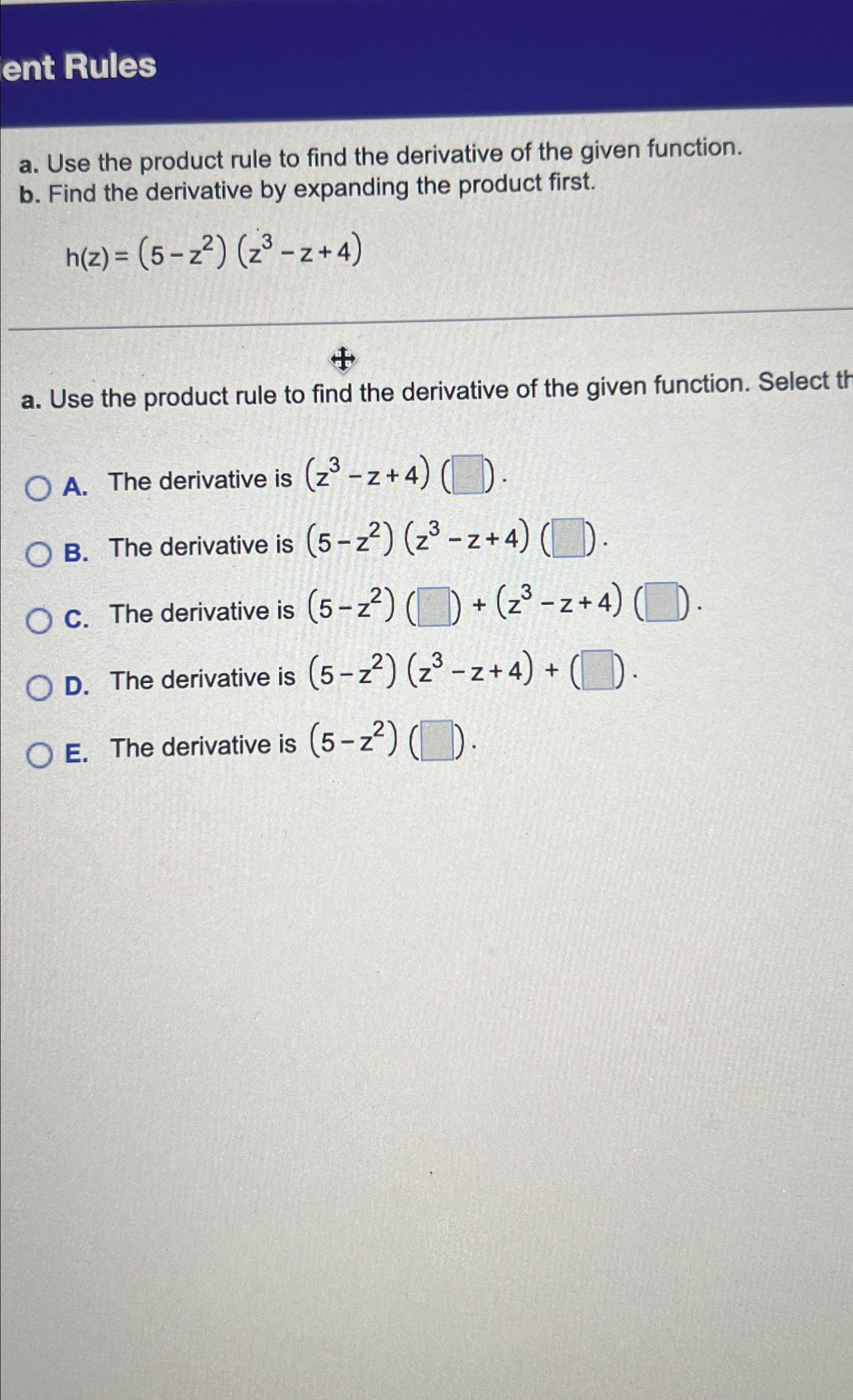 Solved ent Rulesa. ﻿Use the product rule to find the | Chegg.com