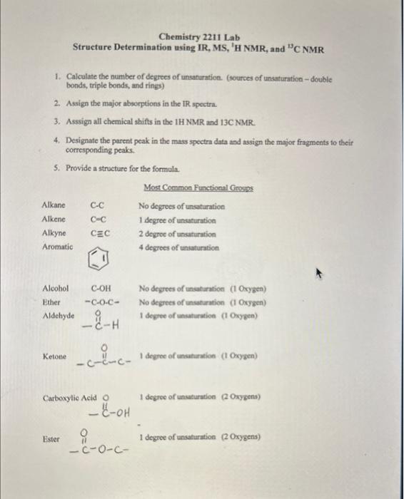 Chemistry 2211 Lab Structure Determination using IR, | Chegg.com