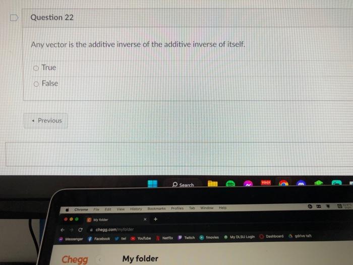 Solved Any vector is the additive inverse of the additive | Chegg.com