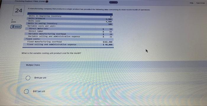 Solved What is the variable cossing irst product cour for | Chegg.com