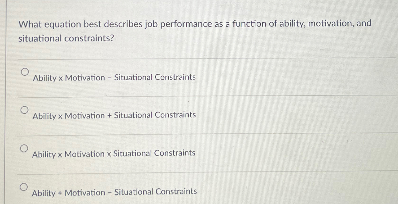 Solved What equation best describes job performance as a | Chegg.com