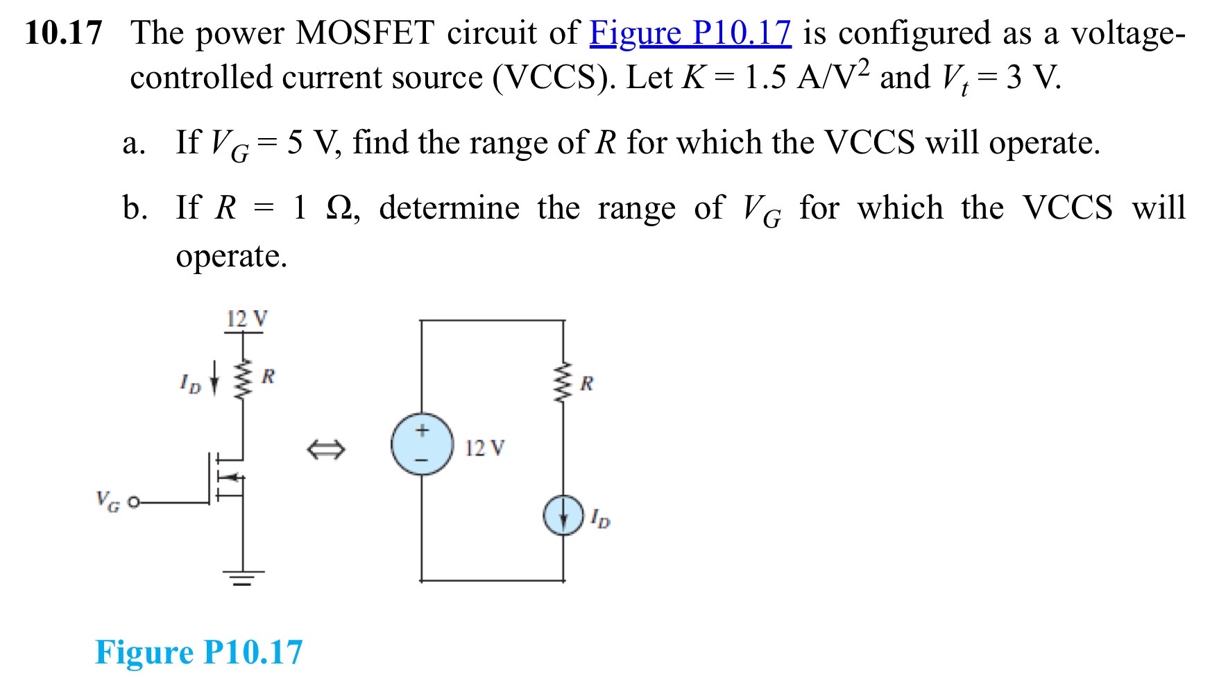Solved 10.17 ﻿The power MOSFET circuit of Figure P10.17 ﻿is | Chegg.com