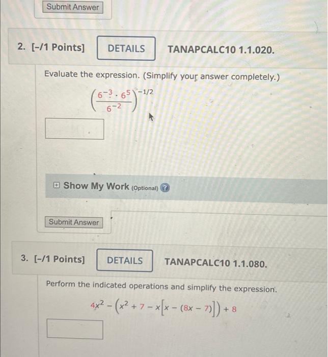 Solved Submit Answer 2. [-/1 Points] DETAILS Evaluate the | Chegg.com