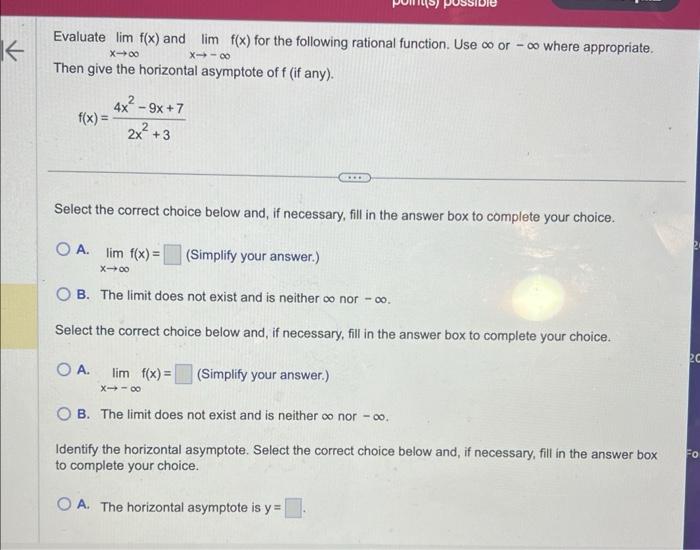 Solved Evaluate limx→∞f(x) and limx→−∞f(x) for the following | Chegg.com