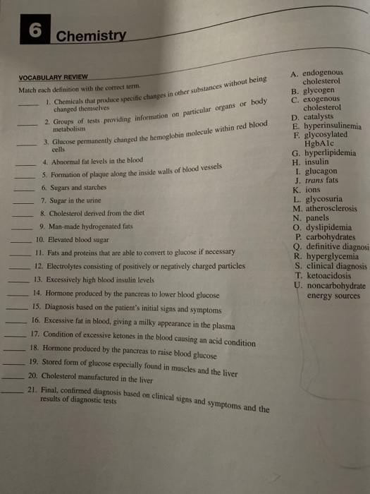 Solved Chemistry VOCABULARY REVIEW Match each definition | Chegg.com