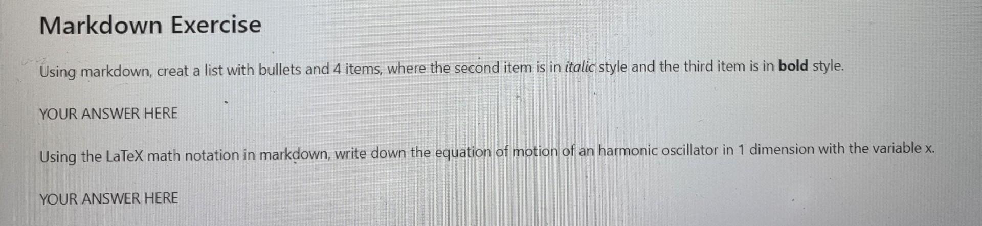 Markdown Exercise Using markdown, creat a list with | Chegg.com