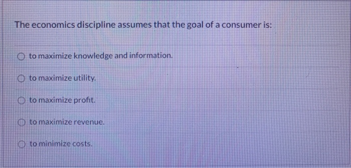 Solved The economics discipline assumes that the goal of a | Chegg.com