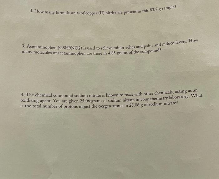 Solved d. How many formula units of copper (II) nitrite are | Chegg.com