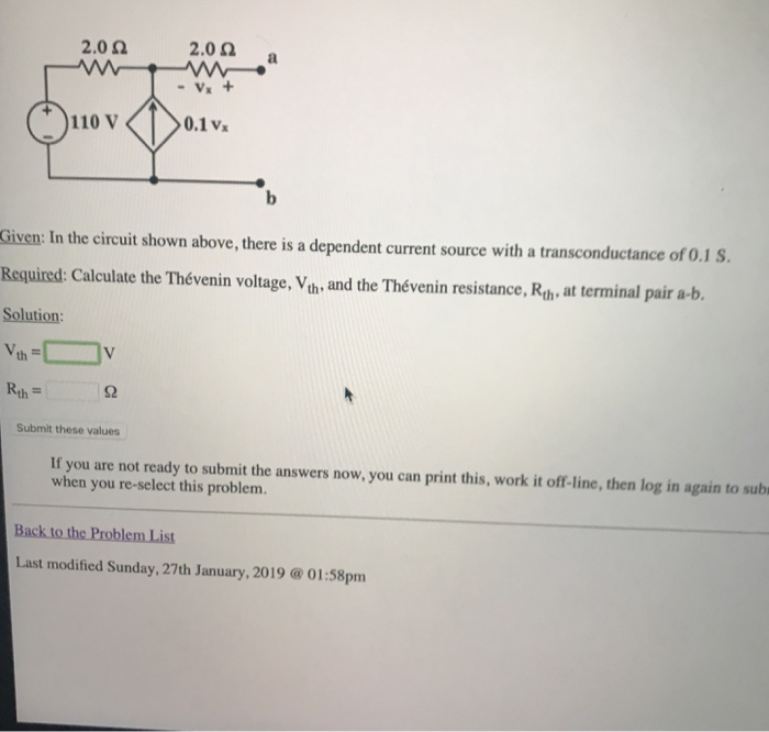 Solved 2.0 2.0 a - Vx+ 110v0.1v 0.1Vx Given: In the circuit | Chegg.com