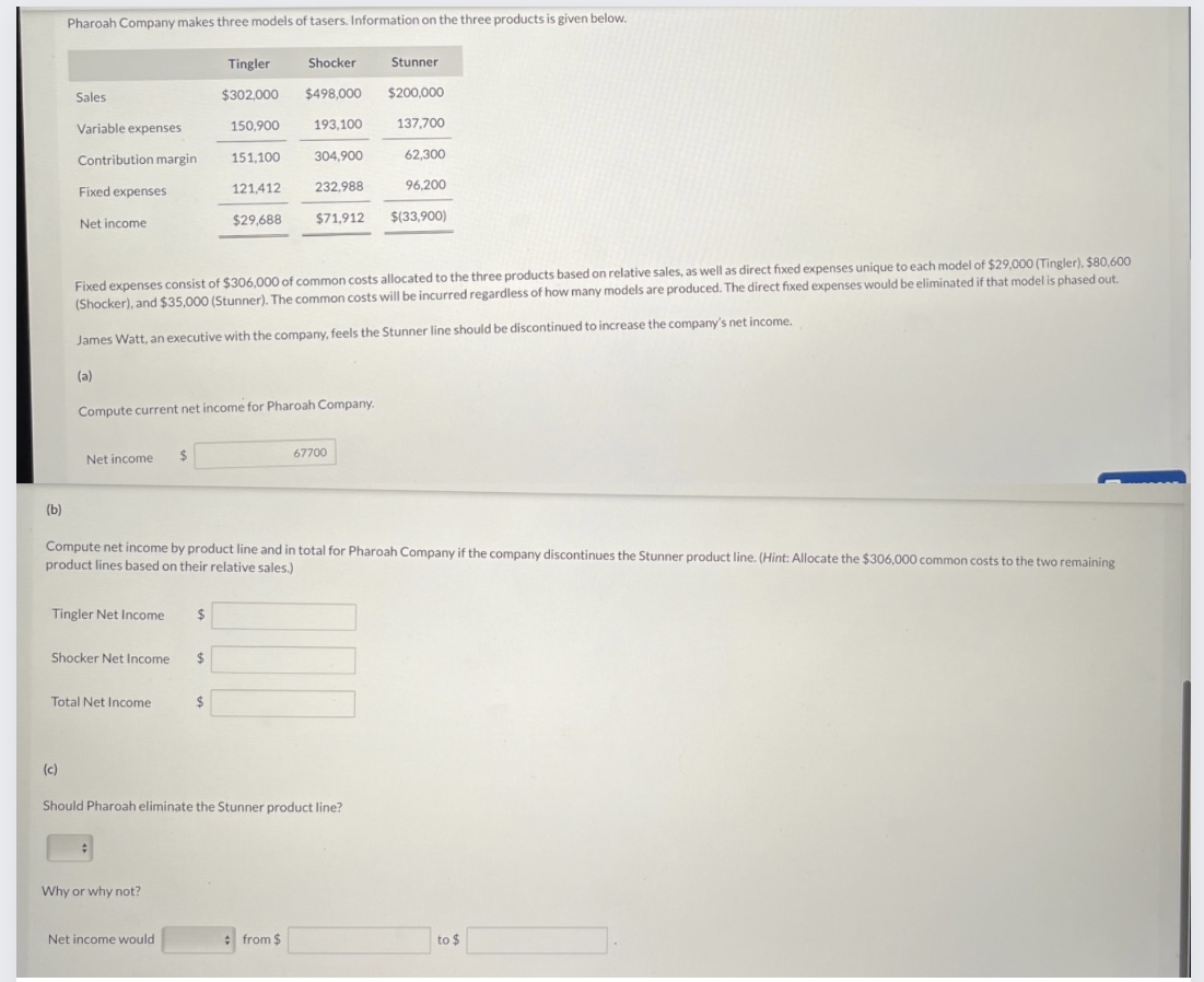 Solved Pharoah Company makes three models of tasers. | Chegg.com