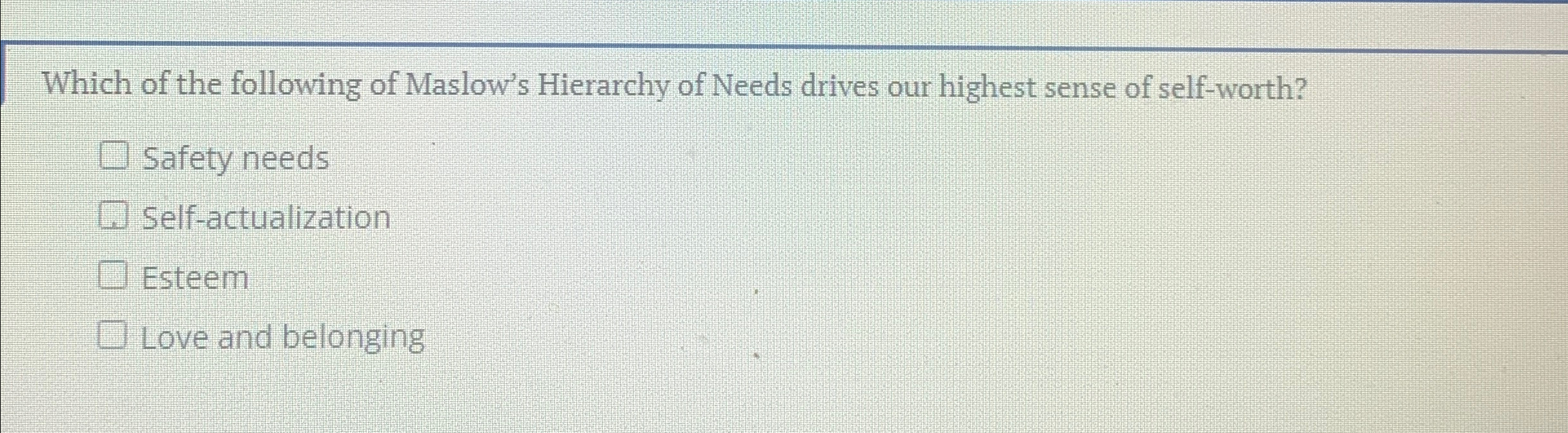 Solved Which of the following of Maslow's Hierarchy of Needs | Chegg.com