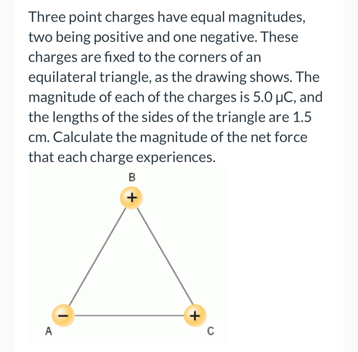 Solved Three point charges have equal magnitudes, two being | Chegg.com