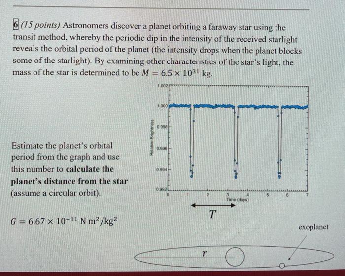 Solved 6 (15 points) Astronomers discover a planet orbiting | Chegg.com Solved 6 (15 points) Astronomers discover a planet orbiting | Chegg.com