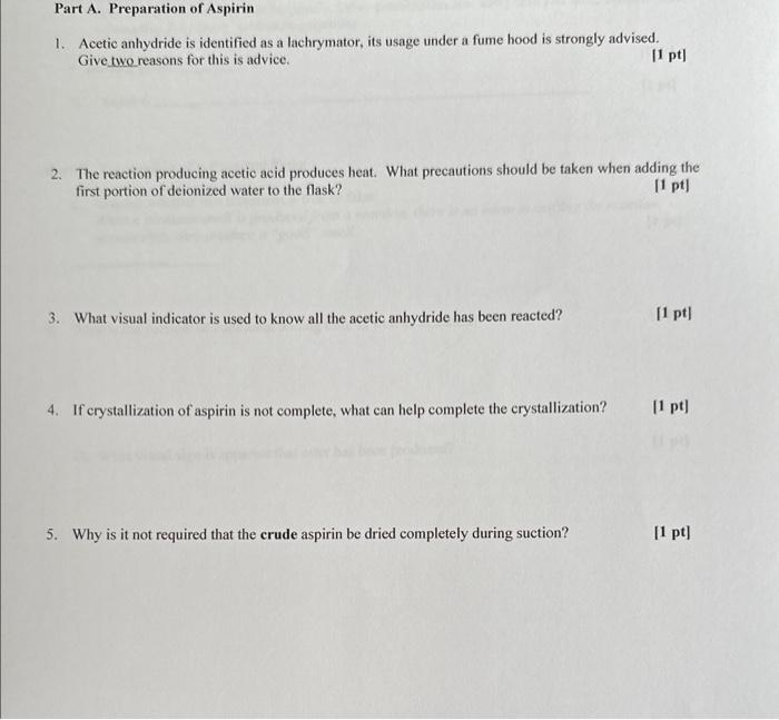 Solved 1. Acetic anhydride is identified as a lachrymator, | Chegg.com