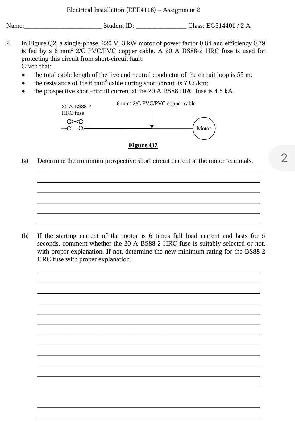 Solved Electrical Installation (EEE4118) - Assignment 2 | Chegg.com
