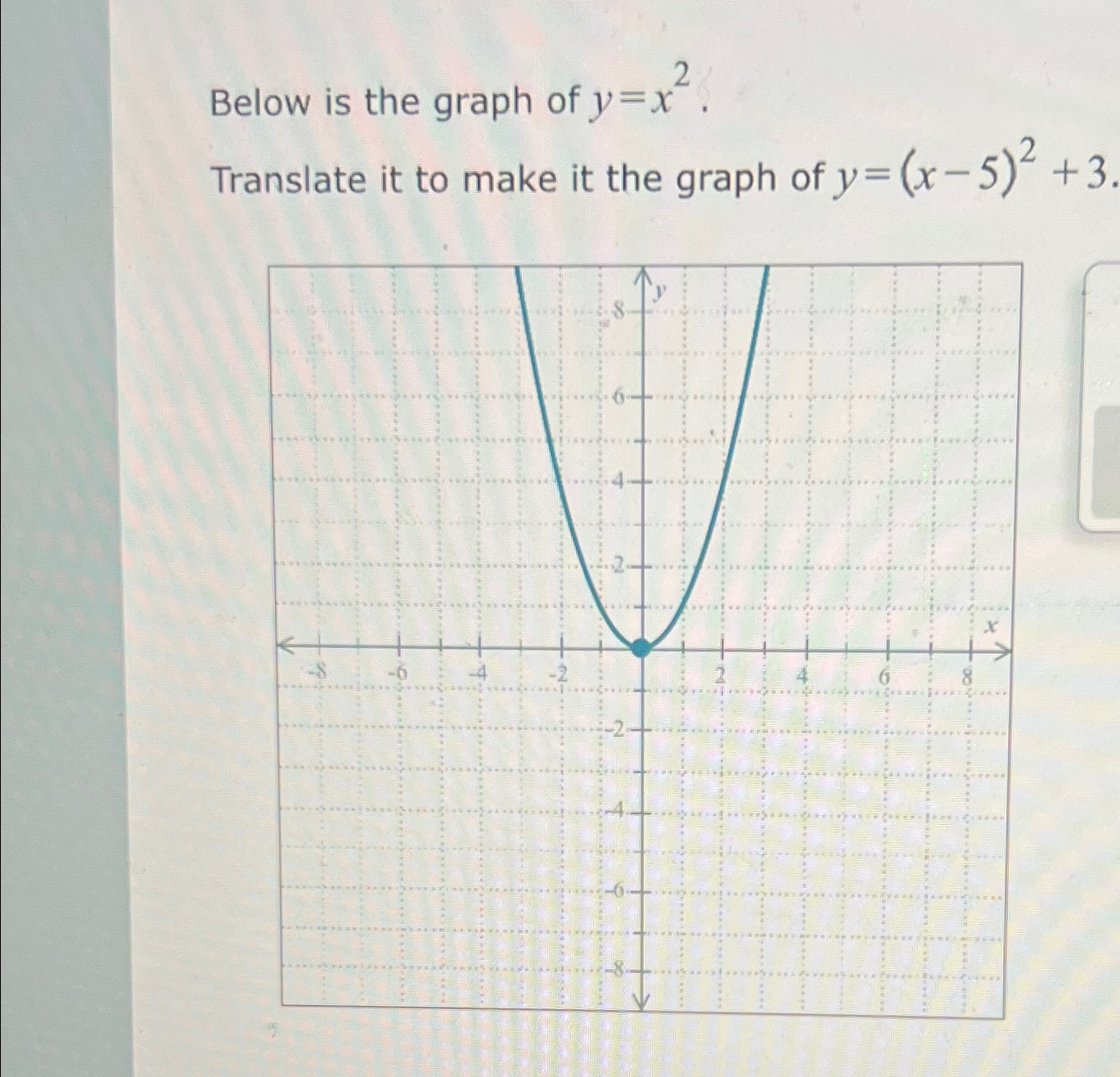 Solved Below is the graph of y=x2.Translate it to make it | Chegg.com