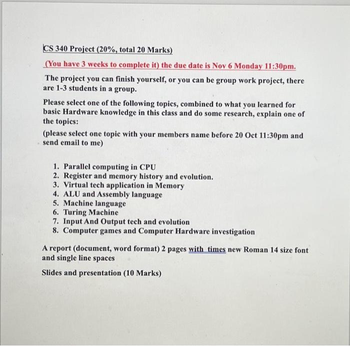 Solved CS 340 Project (20\%, total 20 Marks) (You have 3 | Chegg.com