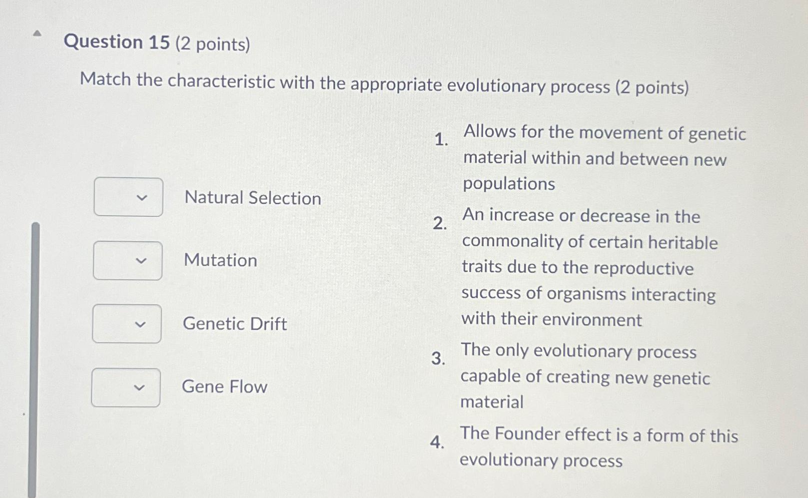 Solved Question 15 (2 points)Match the characteristic with | Chegg.com Solved Question 15 (2 points)Match the characteristic with | Chegg.com