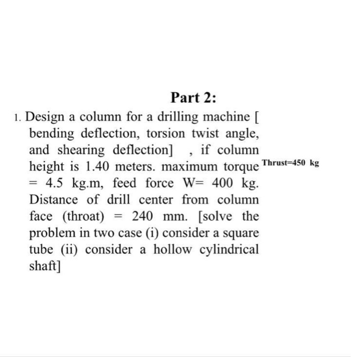 Solved Part 2: 1. Design a column for a drilling machine [ | Chegg.com