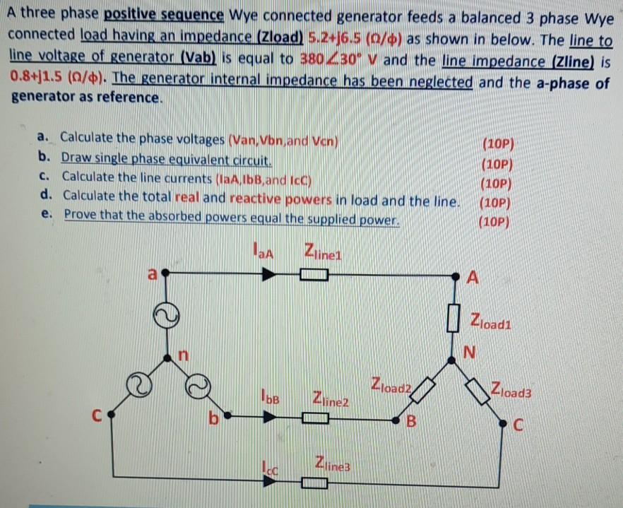 Solved A three phase positive sequence Wye connected | Chegg.com