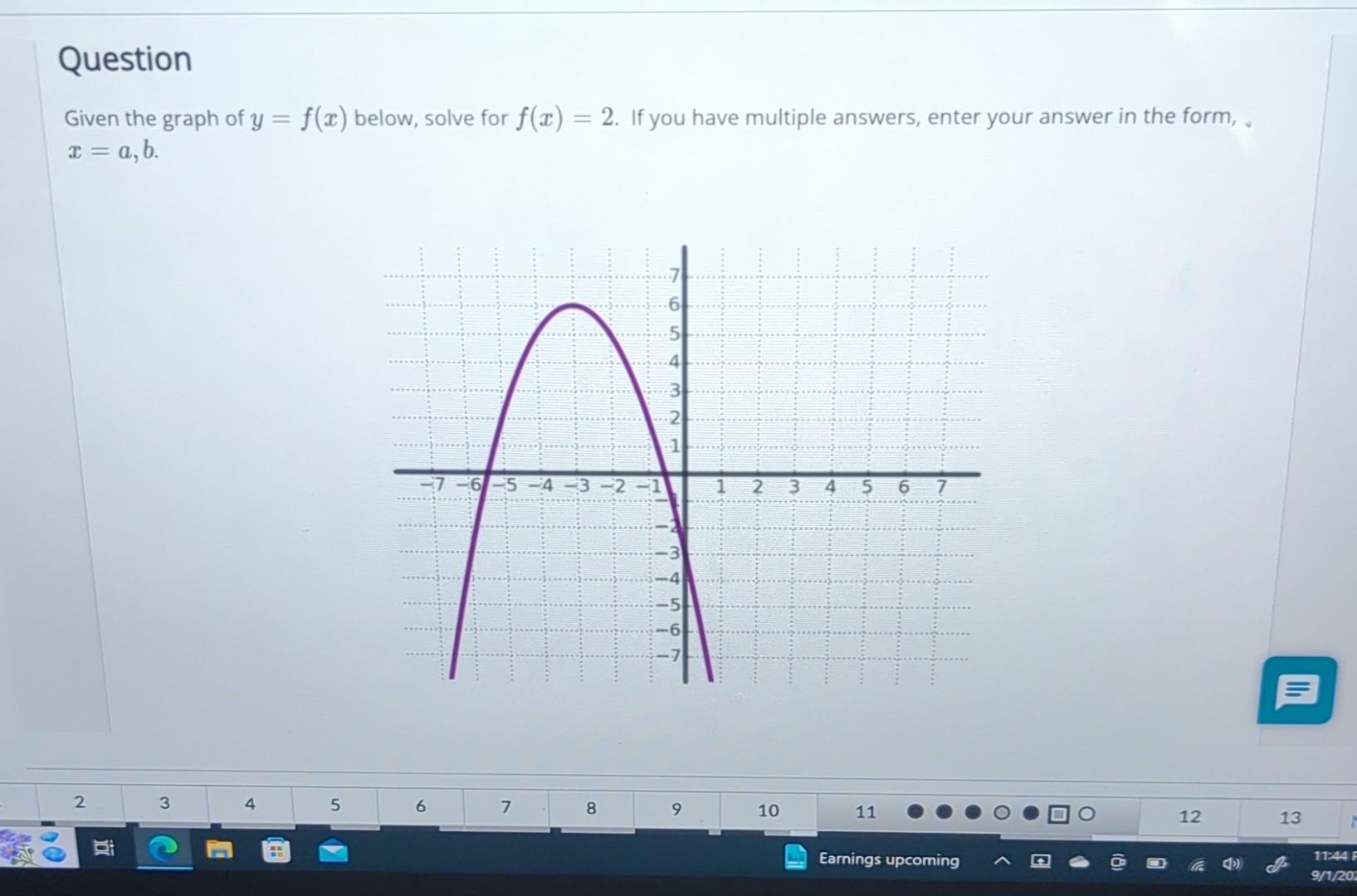 Solved Given the graph of y=f(x) below, solve for f(x)=2. If | Chegg.com