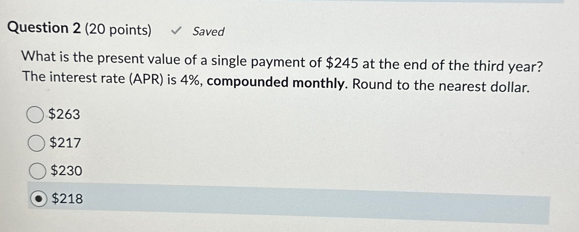 Solved Question 2 (20 ﻿points) ﻿SavedWhat is the present | Chegg.com