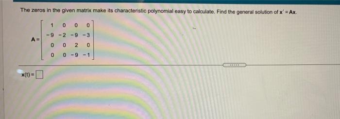 Solved The zeros in the given matrix make its characteristic | Chegg.com
