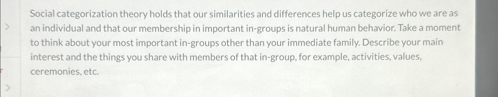 Solved Social categorization theory holds that our | Chegg.com