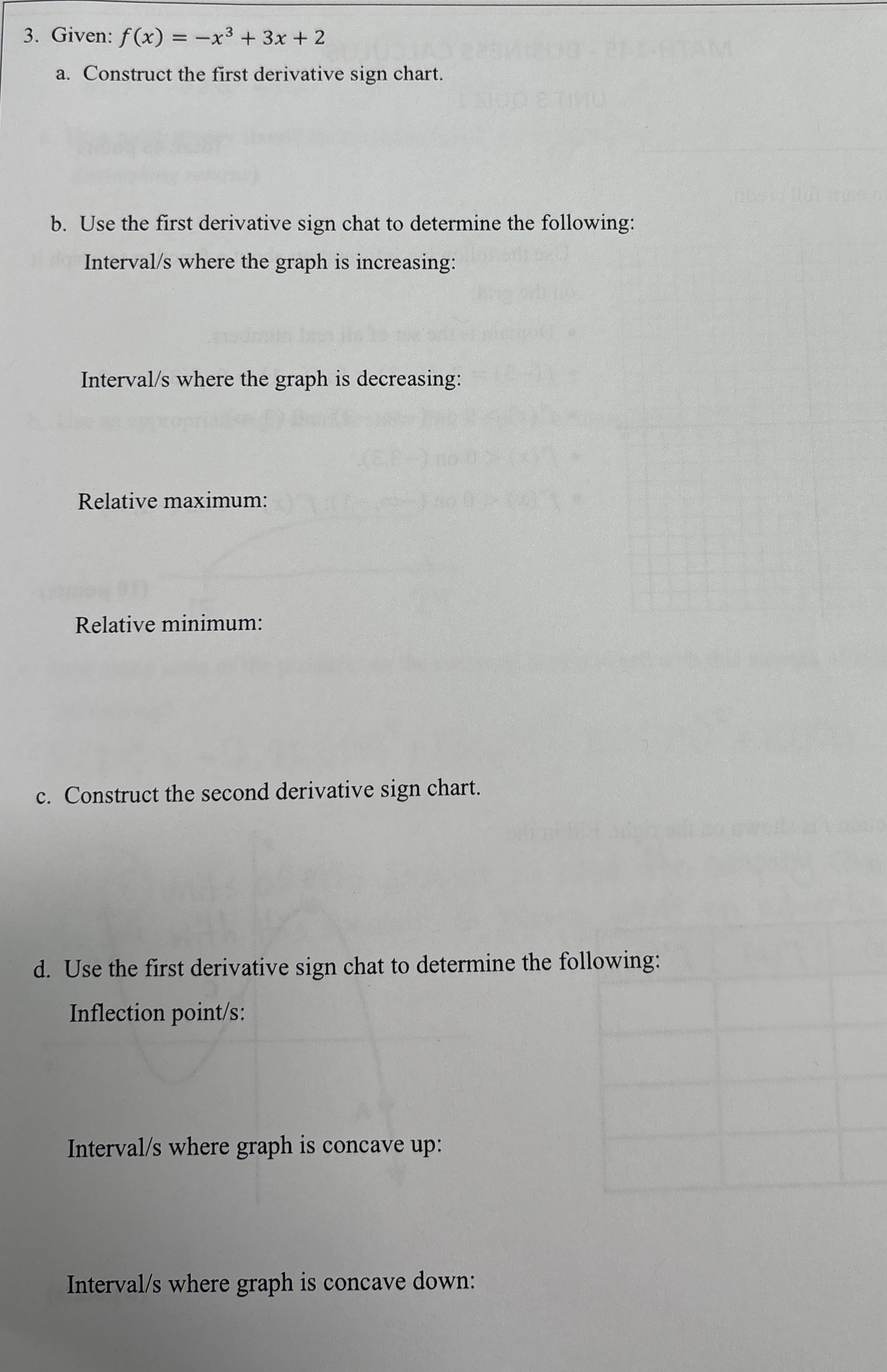 Solved Given: f(x)=-x3+3x+2a. ﻿Construct the first | Chegg.com