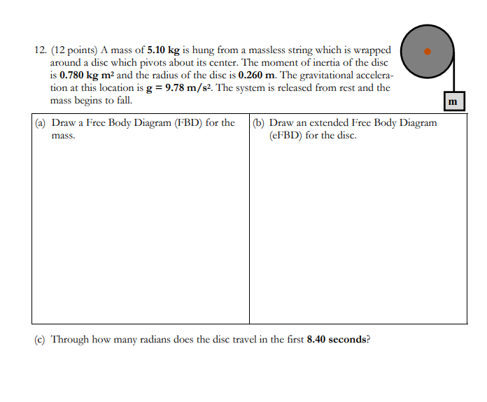 Solved (12 ﻿points) ﻿A mass of 5.10kg ﻿is hung from a | Chegg.com