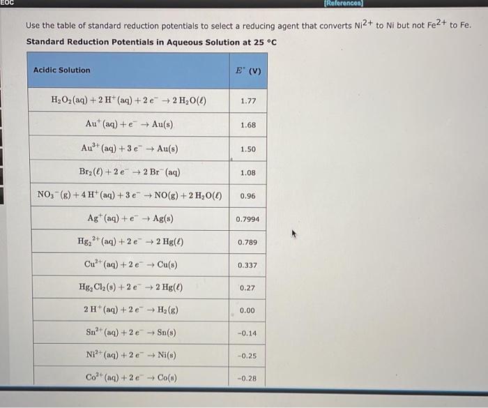 Solved EOC (References Use the table of standard reduction | Chegg.com