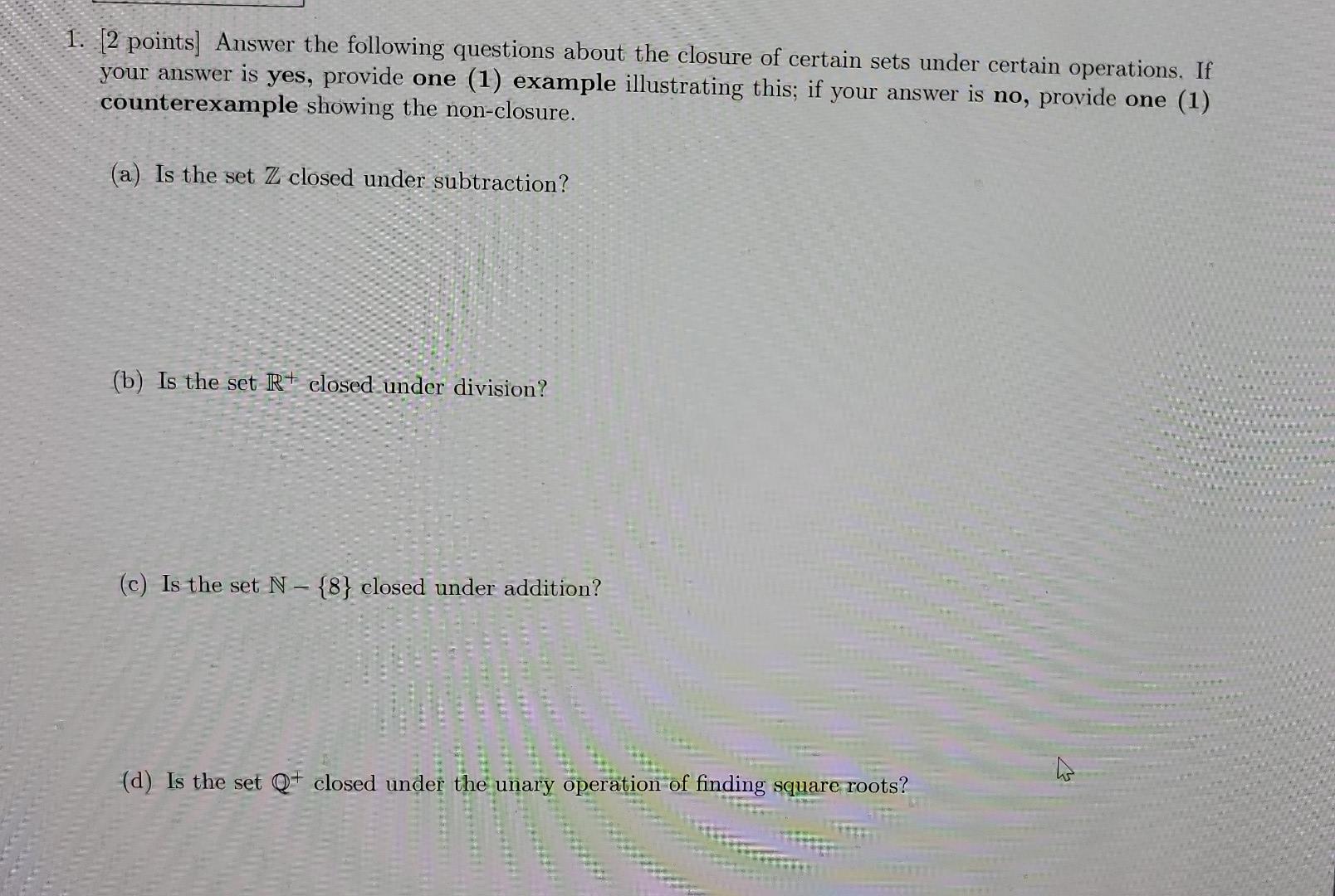 Solved 1. [2 points) Answer the following questions about | Chegg.com