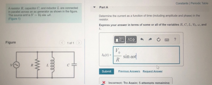 Solved Constants Periodic Table Part A A resistor R. | Chegg.com