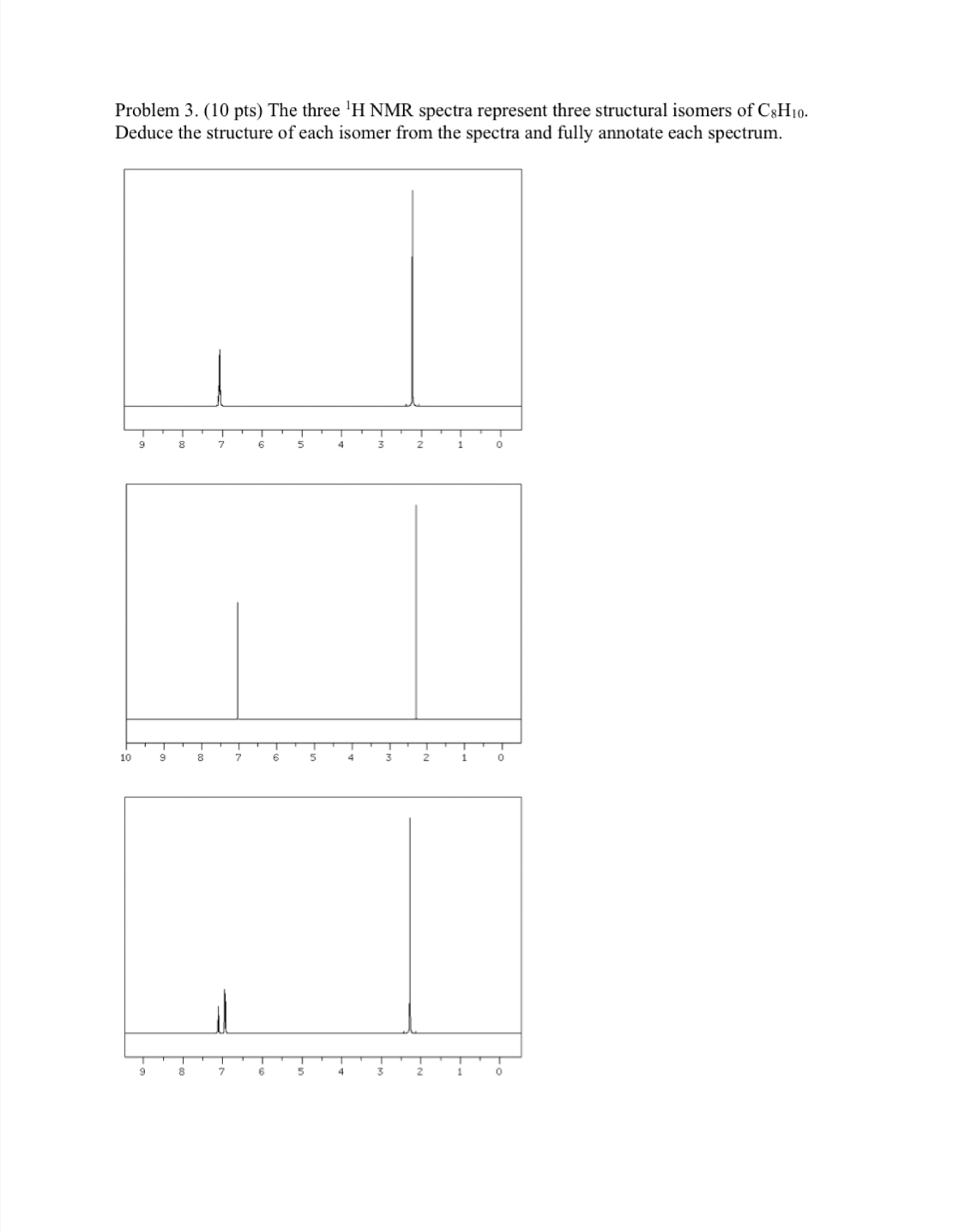 Solved Problem 3. (10 ﻿pts) ﻿The three ?1H ﻿NMR spectra | Chegg.com