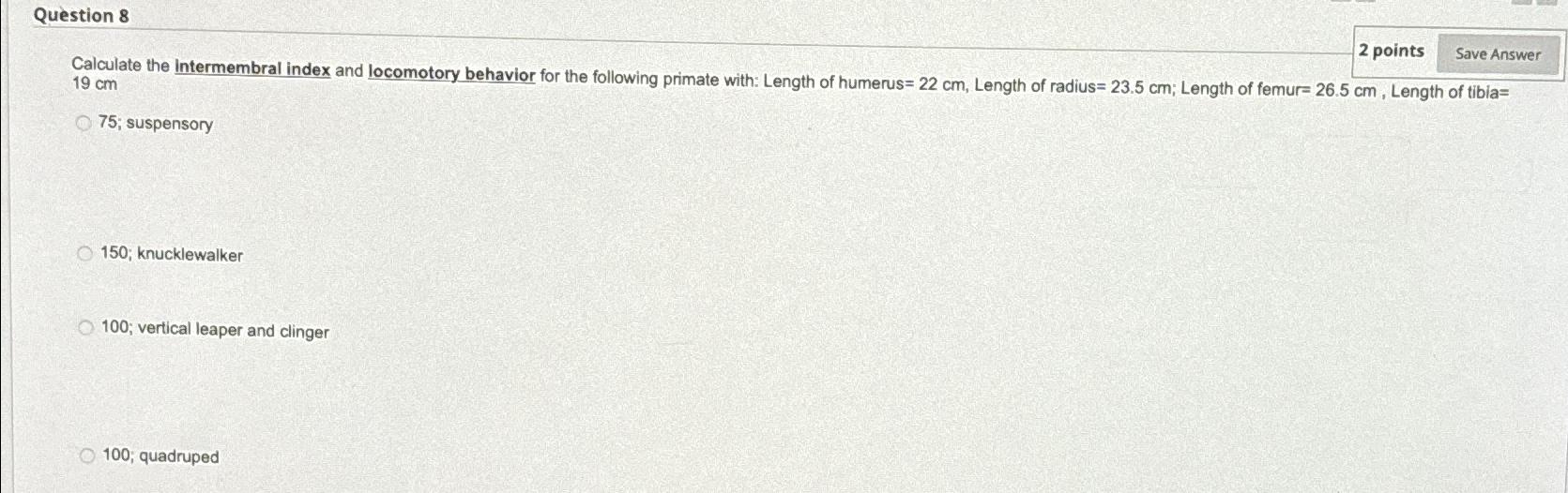 Solved Question 82 ﻿pointsCalculate the Intermembral index | Chegg.com