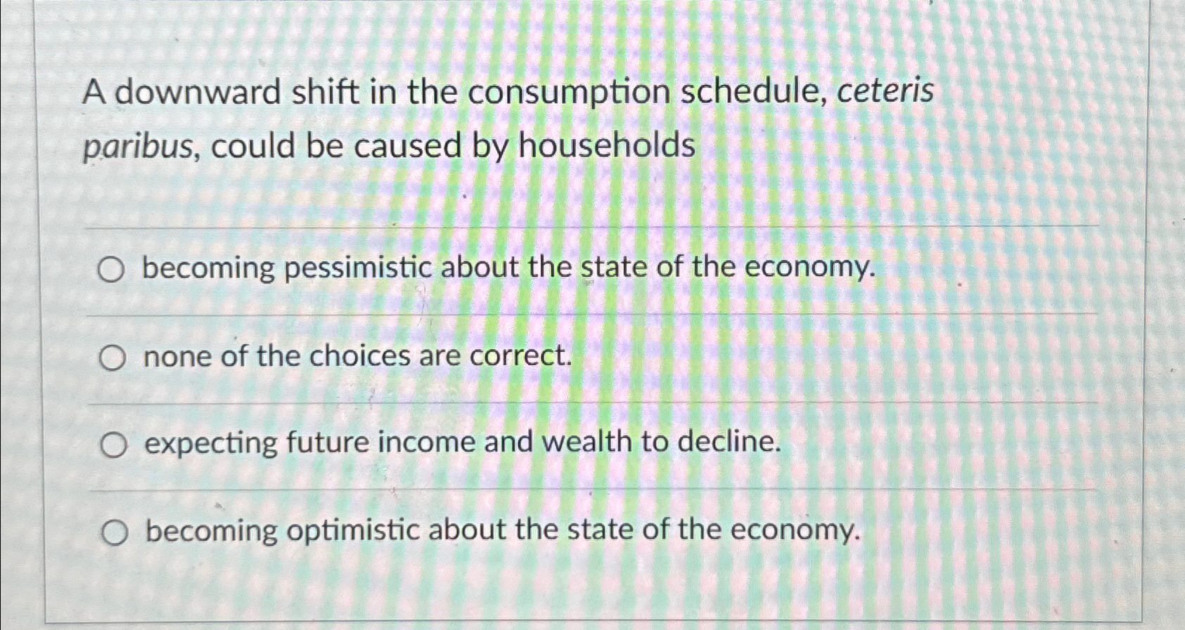 Solved A downward shift in the consumption schedule, ceteris | Chegg.com