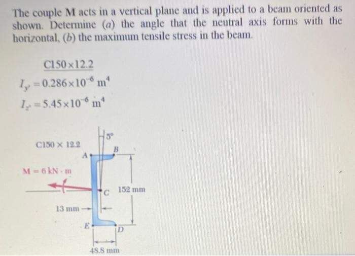 Solved The couple Macts in a vertical plane and is applied | Chegg.com