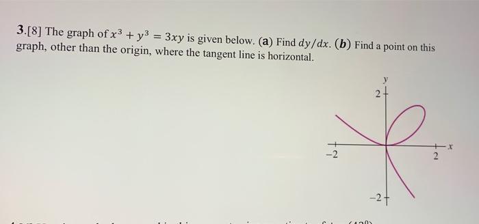 Solved 3. [8] The graph of x3+y3=3xy is given below. (a) | Chegg.com