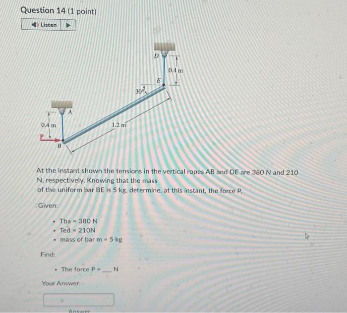 Solved At the instant shown the tensions in the vertical | Chegg.com