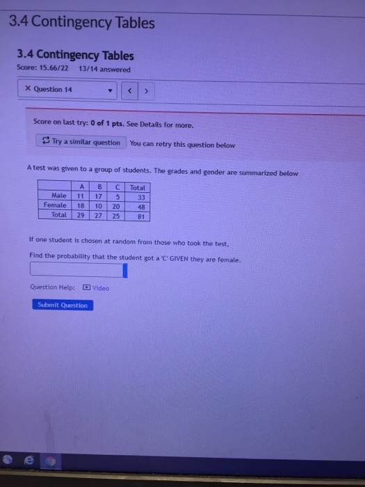 Solved 3.4 Contingency Tables 3.4 Contingency Tables Score: | Chegg.com Solved 3.4 Contingency Tables 3.4 Contingency Tables Score: | Chegg.com