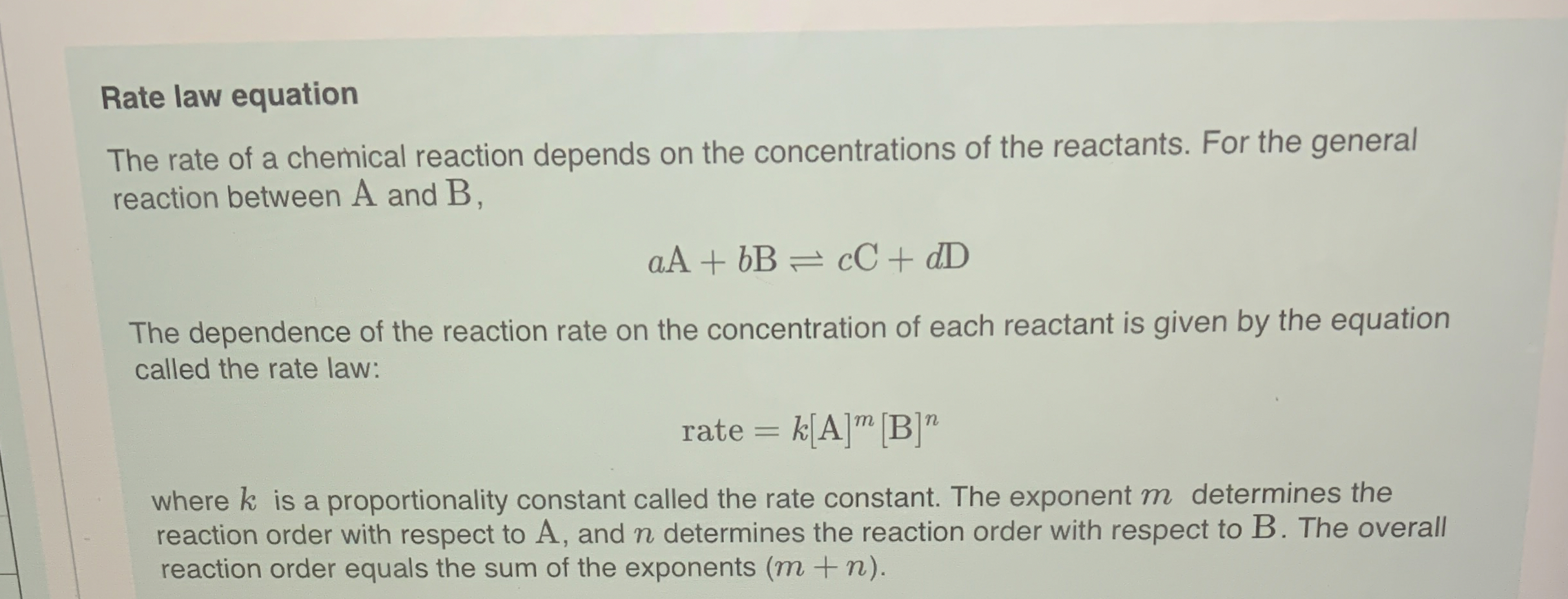 Solved Rate law equationThe rate of a chemical reaction | Chegg.com