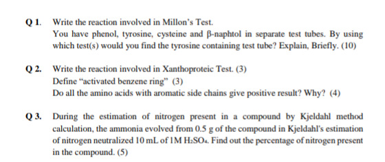 Solved Q1. Write the reaction involved in Millon's Test. You | Chegg.com