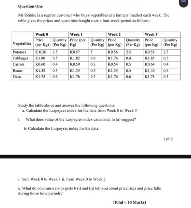 Solved Question One Mr Reinke is a regular customer who buys | Chegg.com