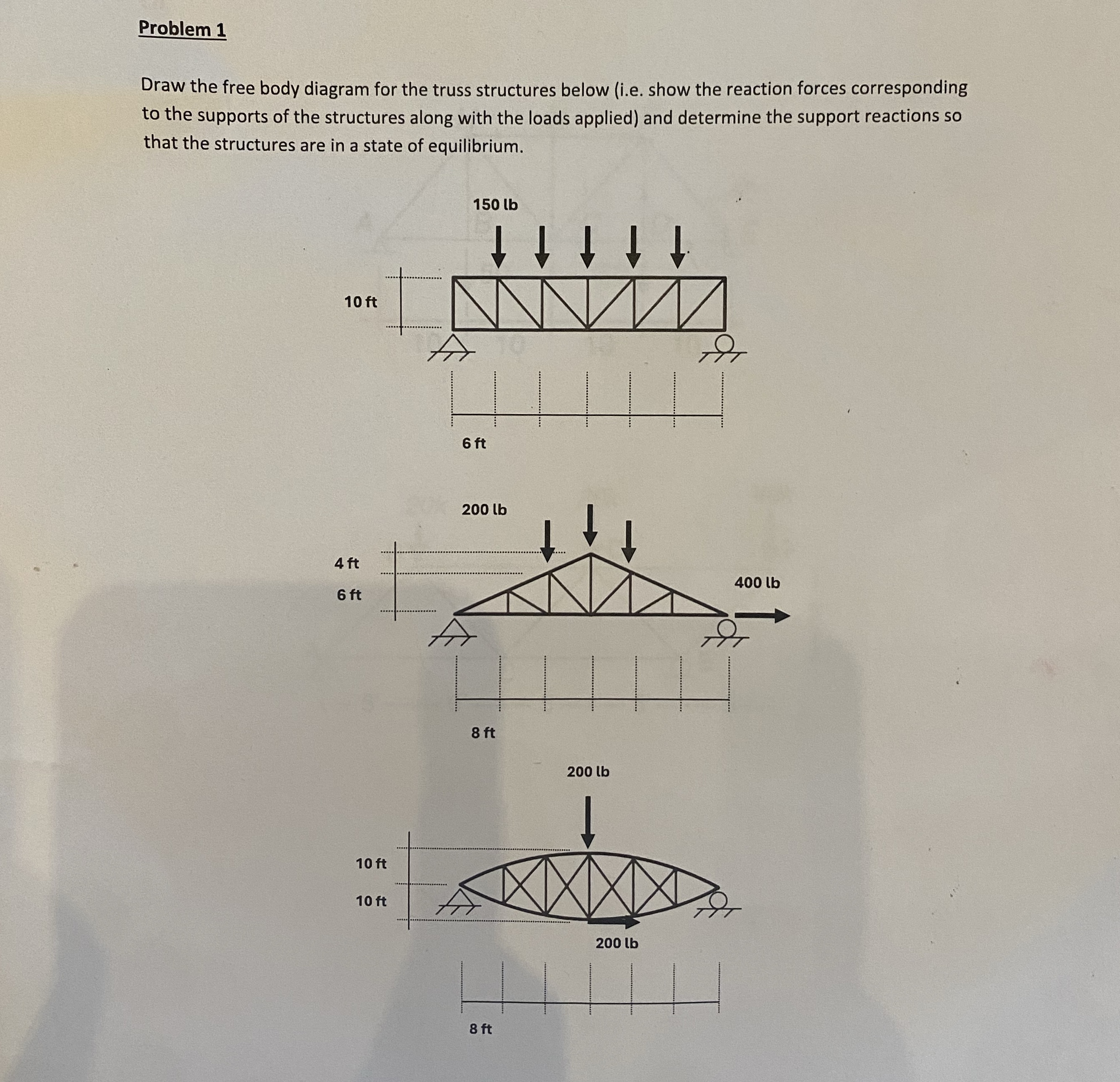 Solved Problem 1Draw the free body diagram for the truss | Chegg.com