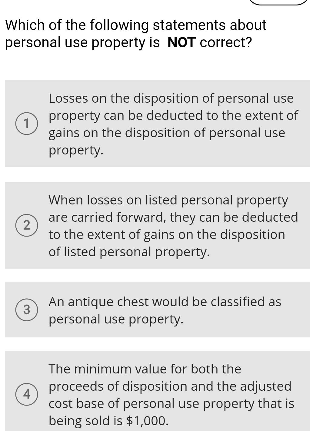 Solved Which of the following statements about personal use | Chegg.com